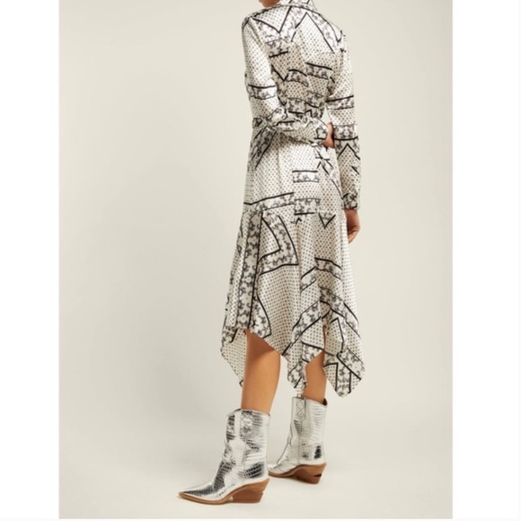 Ganni Dresses Ganni Silk Stretch Satin Egret Print Midi Dress